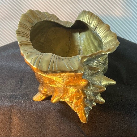 Vintage | Accents | Large Brass Conch Shell Planter Catchall Bottle ...